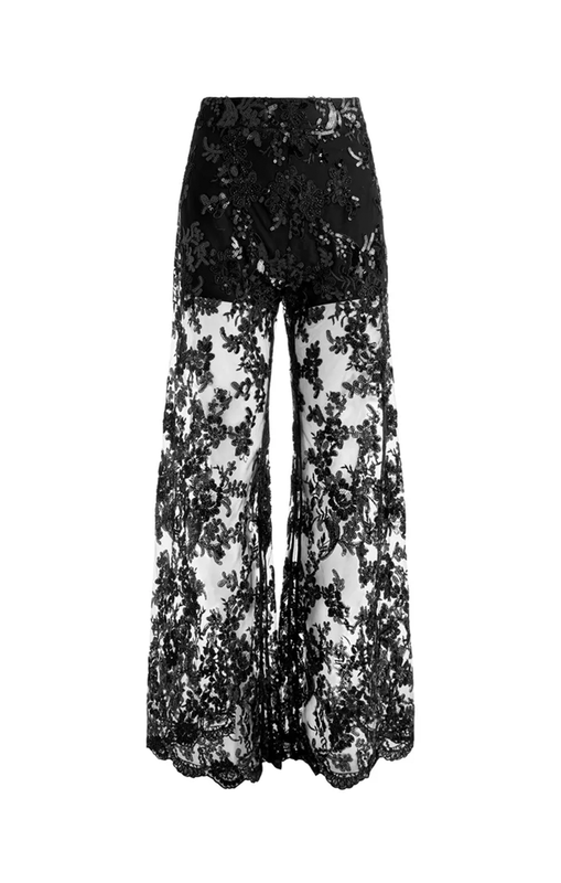 Athena Wwb Embell Sheer Lace Flared Wide Leg Pant