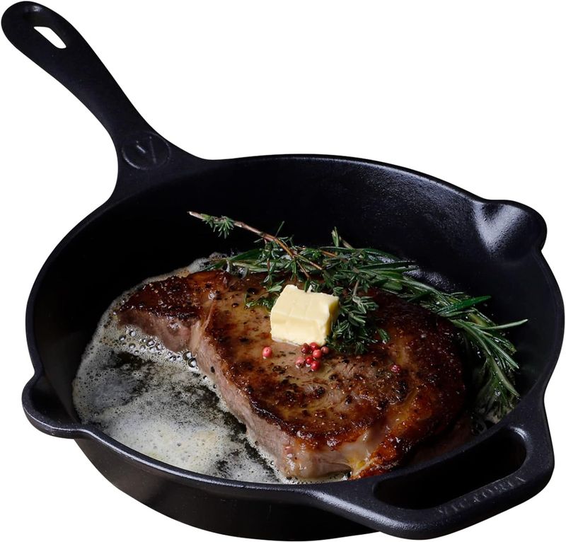 VICTORIA Cast Iron Skillet. Frying Pan with Long Handle, 10"