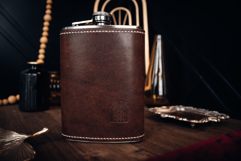 Leather-Wrapped Stainless Steel Flask