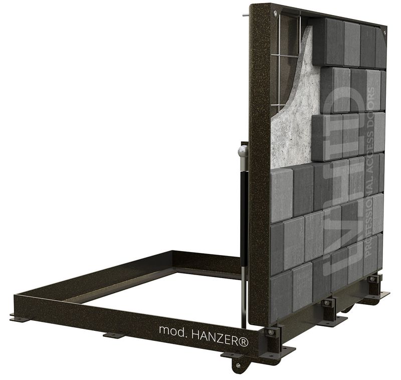 Hermetic floor hatch with a filling tray on gas springs, mod. HANZER ...