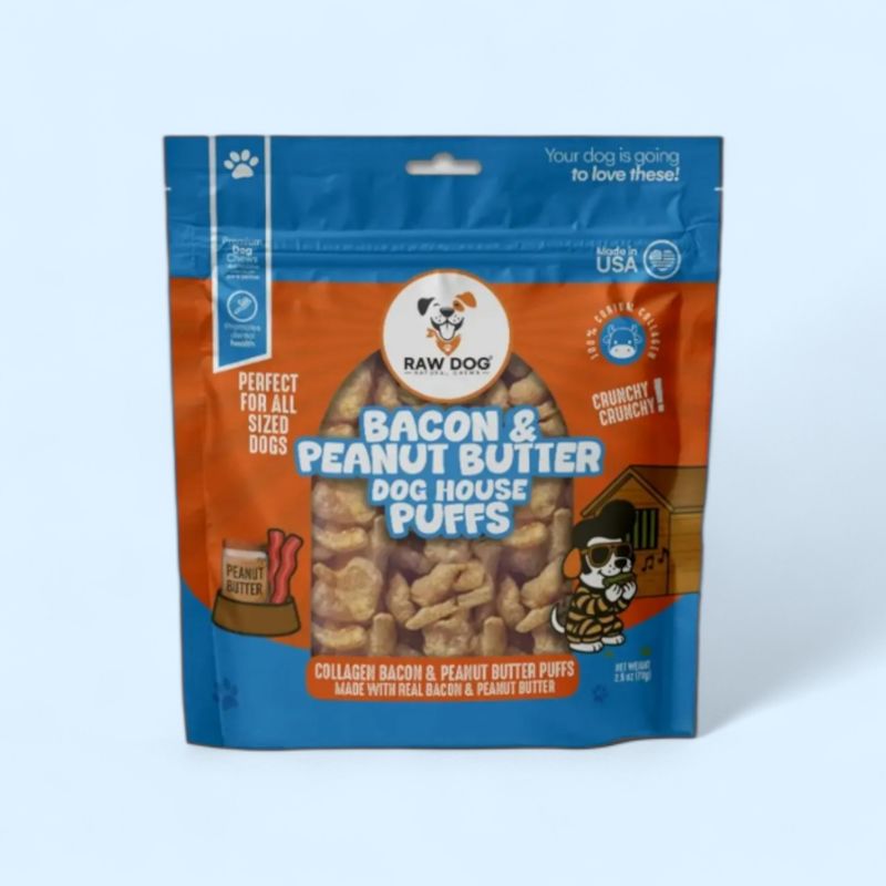 Raw Dog Natural Chews Beef Collagen Puffs Bacon & Peanut Butter Flavor ...