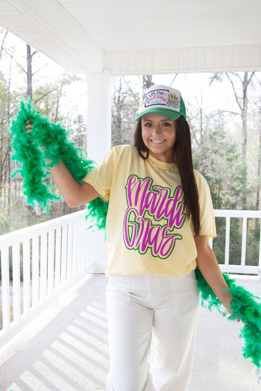 Mardi Gras Cursive Double Puff/Glitter Tee