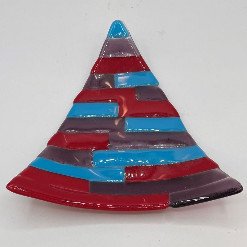 Tiffany Jameson, Triangle Fused Glass Dish, Red, Blue and Purple Stripes
