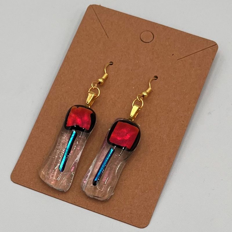 Tiffany Jameson, Fused Glass Earrings, Orange, Blue and Black design