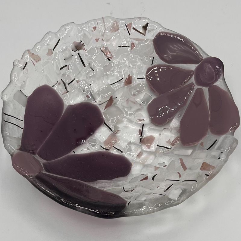 Annie Baxter, Fused Glass Bowl, Purple Flowers