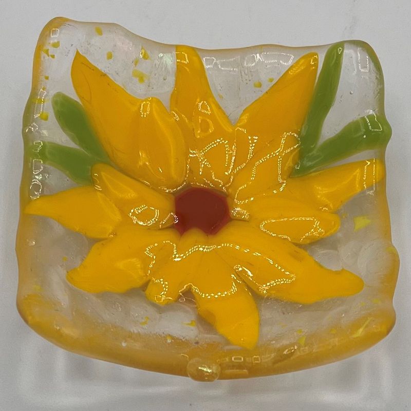 Meredith Bokeno, Fused Glass Ring Dish, Yellow Flower