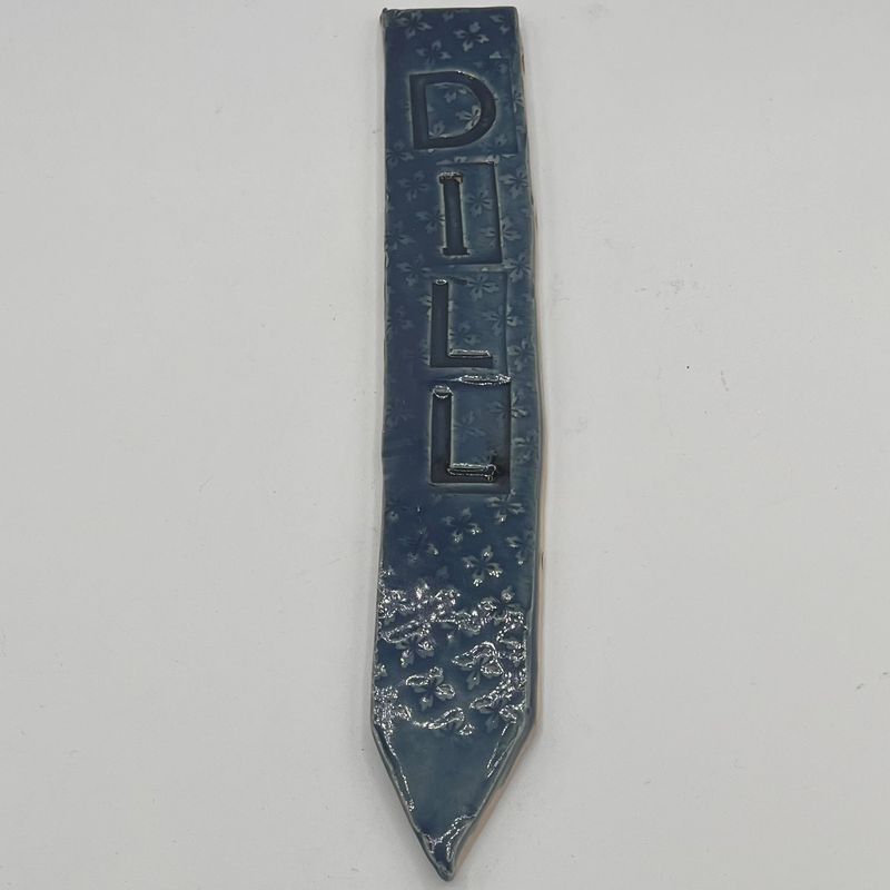 Steve Gall, Ceramic Garden Stake, Dill on Floral Blue Background