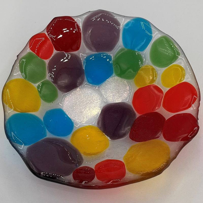 Kara Burgdorf, Fused Glass Bowl, Colorful Circles