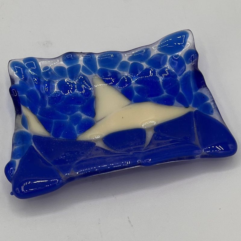 Tiffany Jameson, Fused Glass Soap Dish, White Shark in the Sea