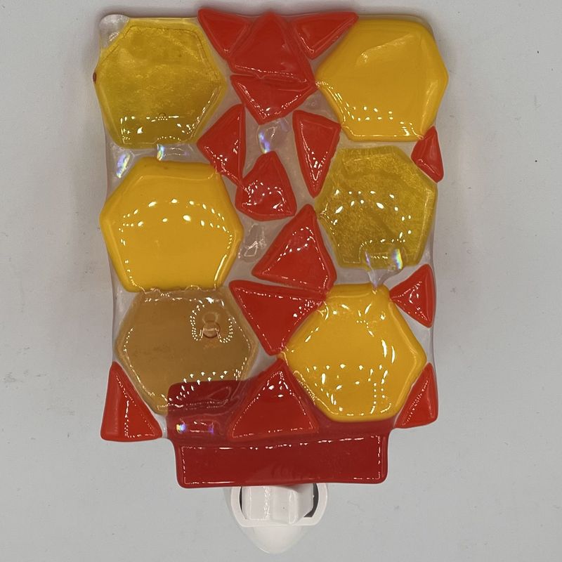Meredith Bokeno, Fused Glass Nightlight, Orange and Yellow Shapes