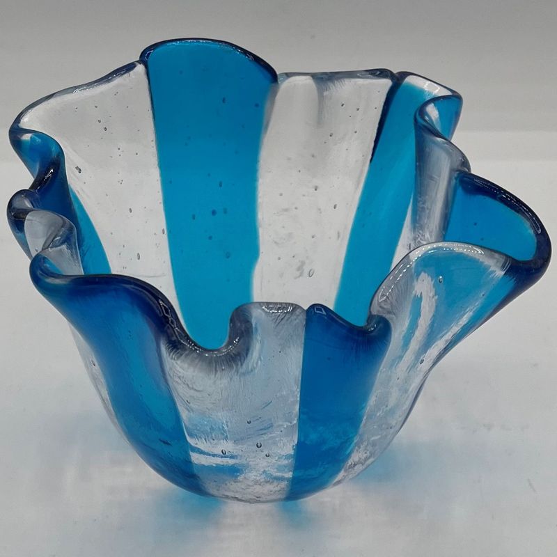 Katie Albers, Fused Glass Drape, Blue Stripes