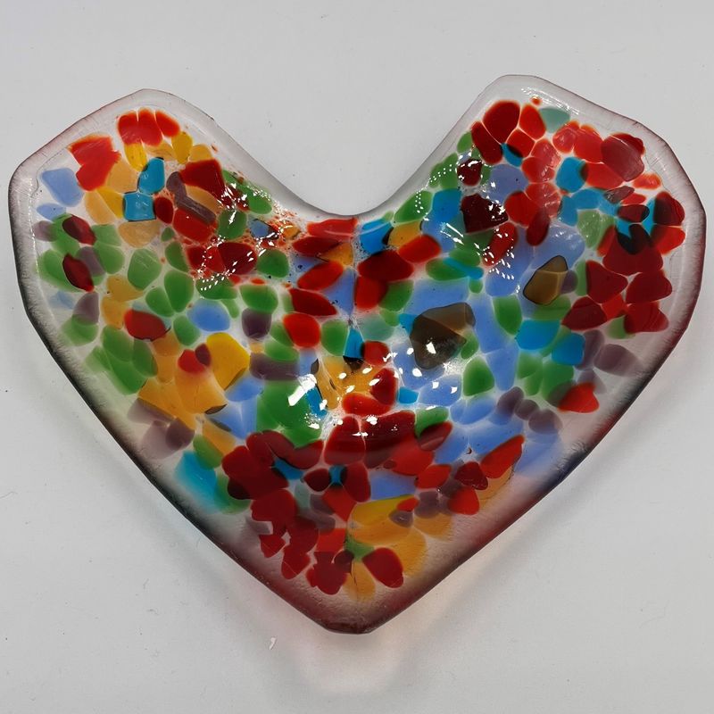 Tiffany Jameson, Fused Glass Dish, Colorful Chunky Heart