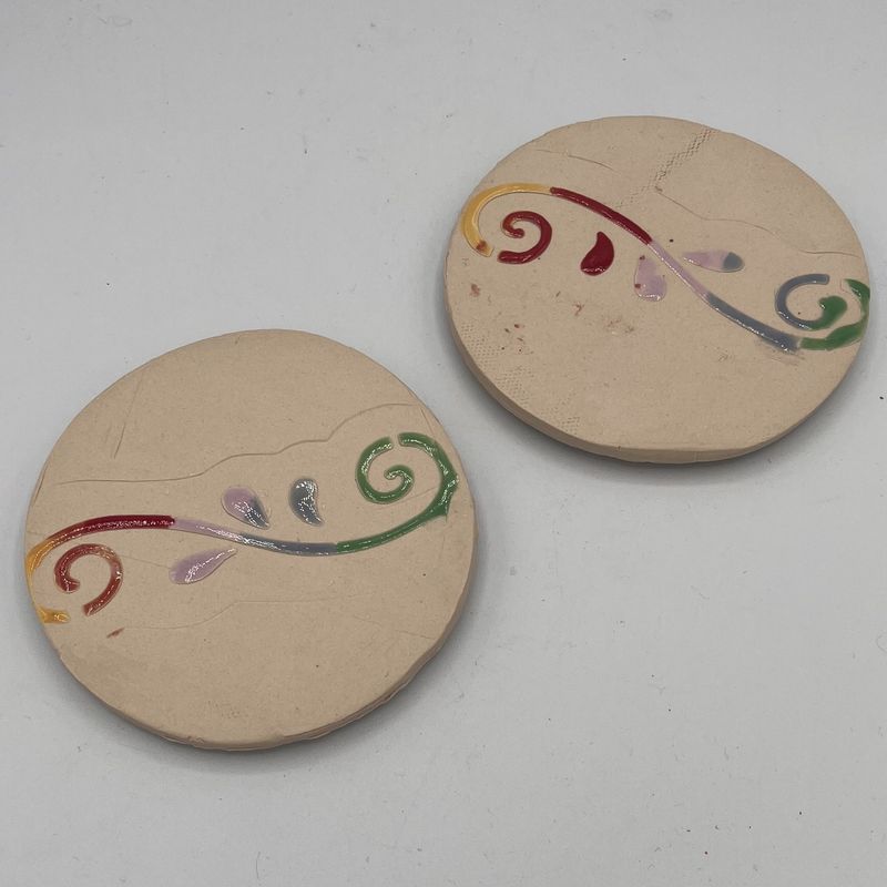 Studio, Ceramic Coaster Set, Swirly Rainbow Design