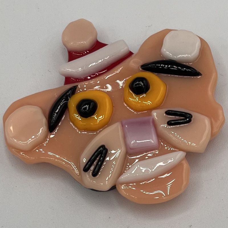 Nathan Strother, Fused Glass Magnet, Pink Christmas Panther
