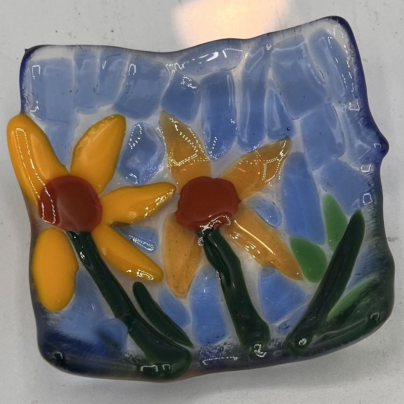 Steve Gall, Fused Glass Ring Dish, Yellow Flowers