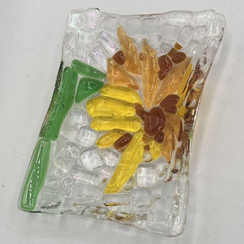 Duane Sparks, Fused Glass Soap Dish, Yellow Flower