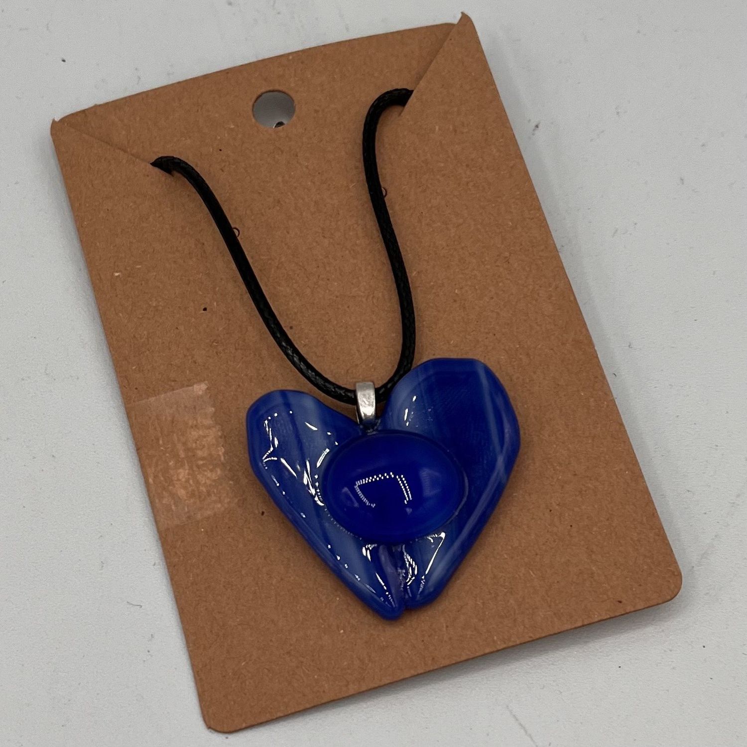 Annie Baxter, Fused Glass Pendant, Blue Heart
