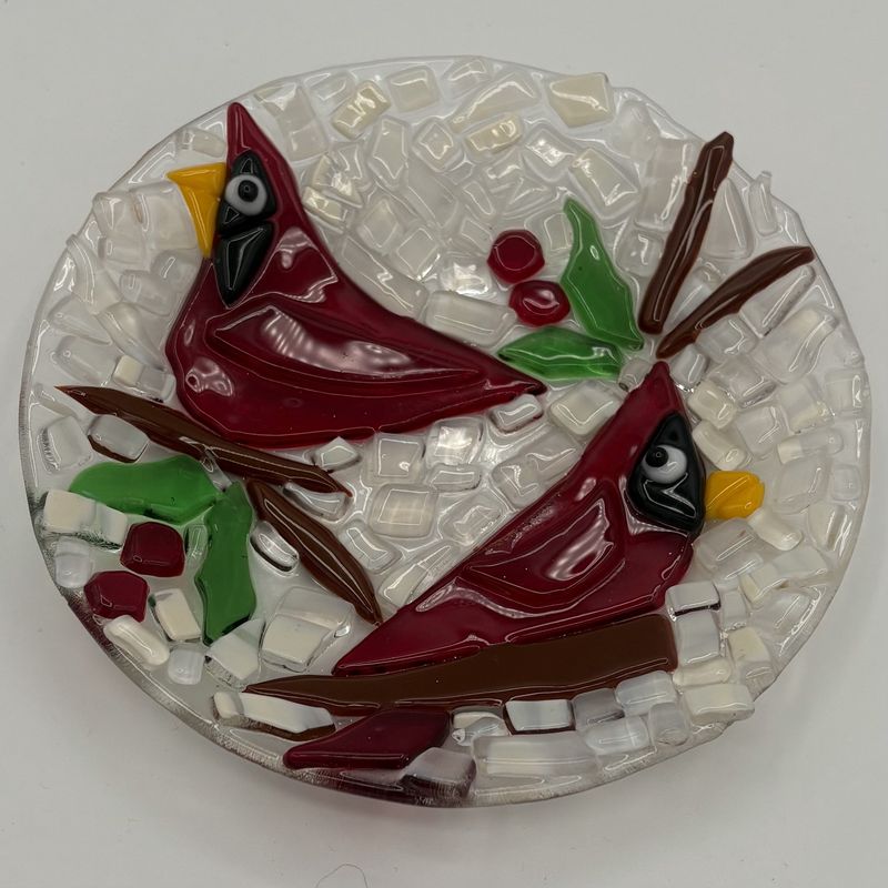 Bobbie Jo Robinson, Fused Glass Bowl, Two Cardinals