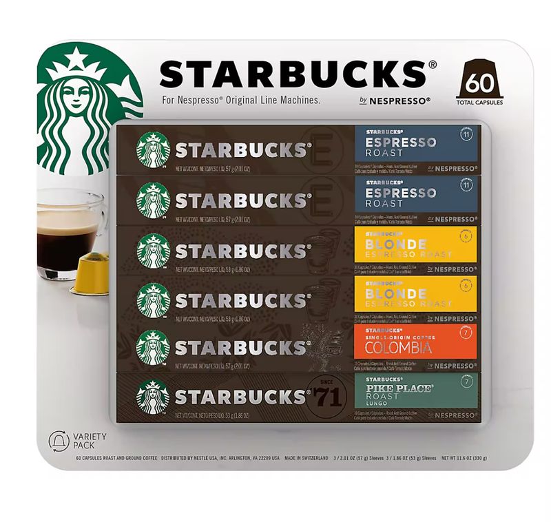 Starbucks by Nespresso Original Line Capsules Variety Pack Pods, 60 ct.