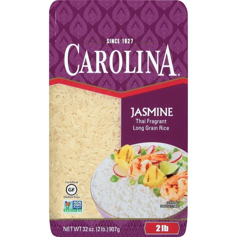 Carolina Jasmine White Rice, Thai Fragrant Long Grain Rice, 2 lb Bag