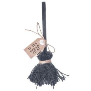 Tabletop Wood/Fabric Spooky Broom Decor in Black
