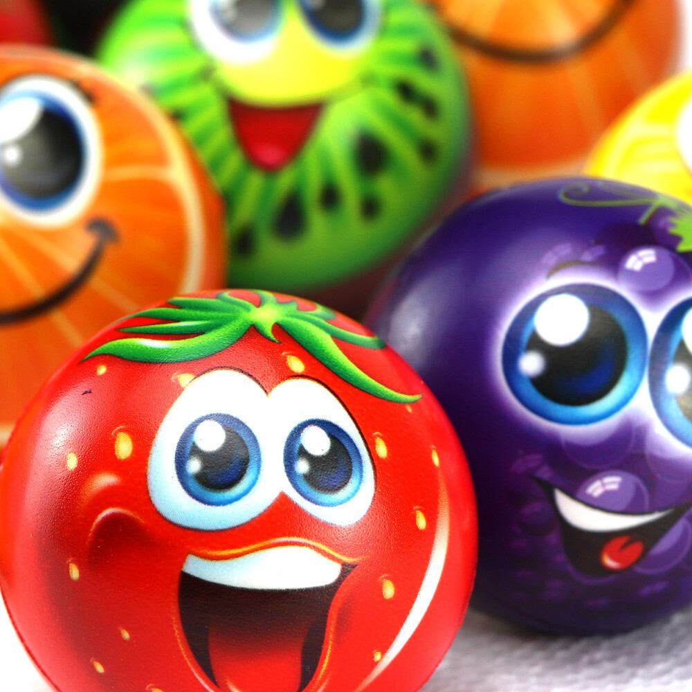 2.5" Fruit and Faces Stress Balls | S&B Candy & Toy Co-St. Louis Game Co.