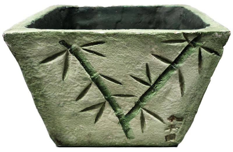 SQUARE CERAMIC POT - GREEN BAMBOO 8"