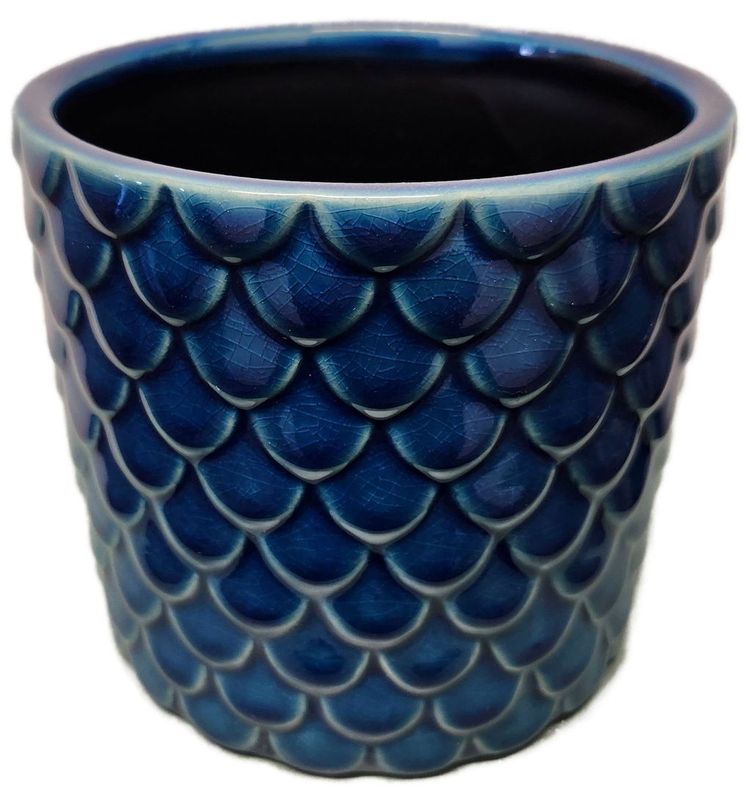 CERAMIC POT 6" W/DRAIN - BLUE SCALES