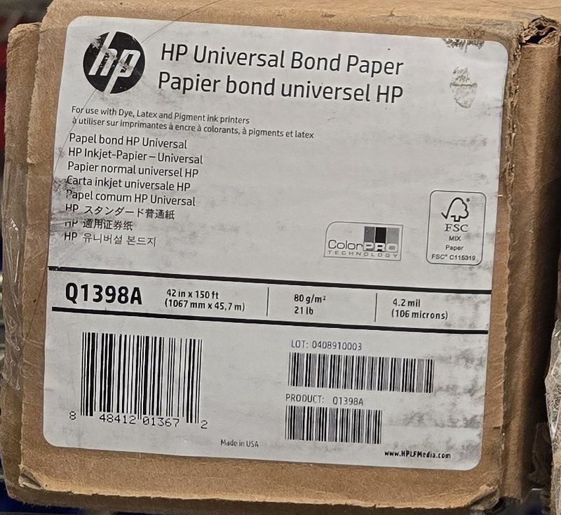 HP Universal Bond paper 42in x 150ft roll Q1398A