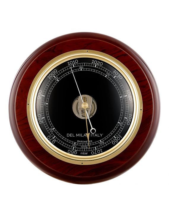 DEL MILAN Round Barometer, Mahogany Finish