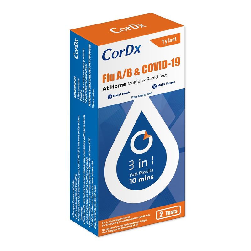 Flu A/B and COVID-19 Rapid Test Kit, Easy, Accurate, 10 Minute Results