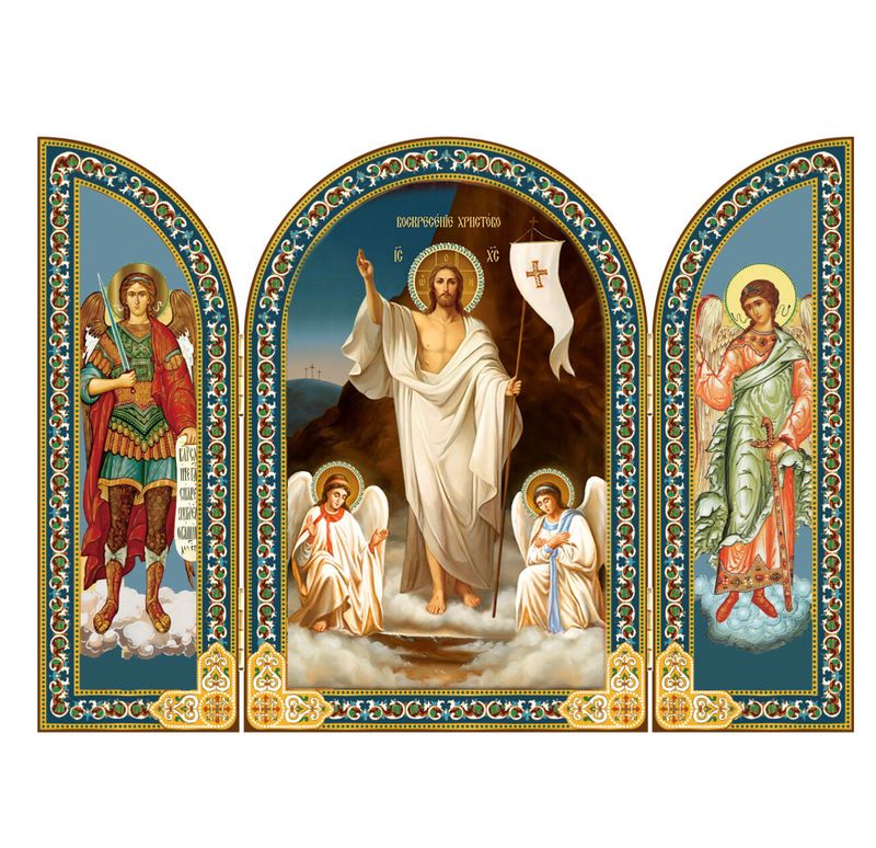 Resurrection of Christ with Angels Triptych Icon