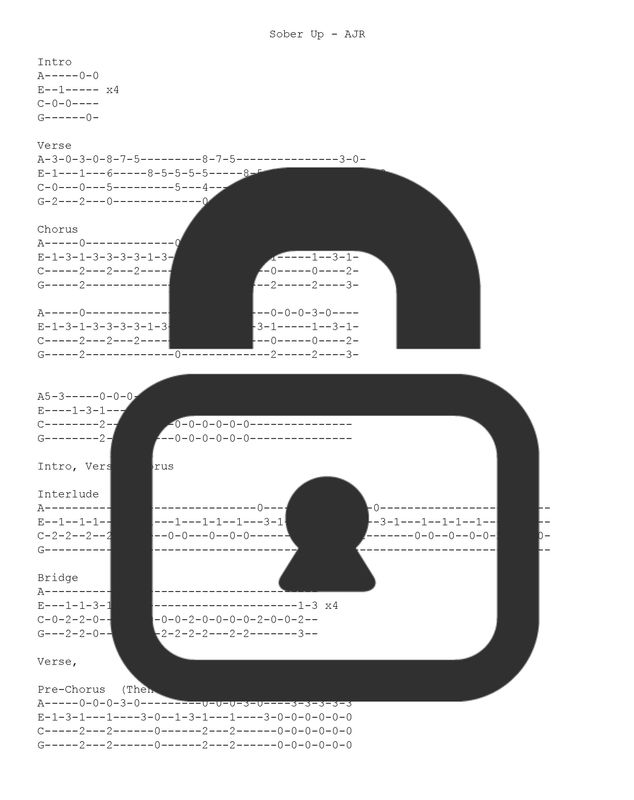 "Sober Up - AJR" Fingerstyle Ukulele Tab Sheet