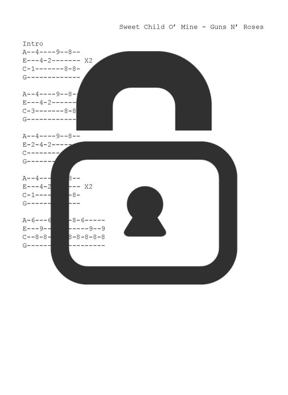 "Sweet Child O Mine - Guns N' Roses - Intro" Fingerstyle Ukulele Tab Sheet