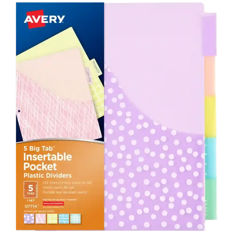 Avery® Separadores plásticos Big Tab™, de 5 pestañas insertables, 1 ...