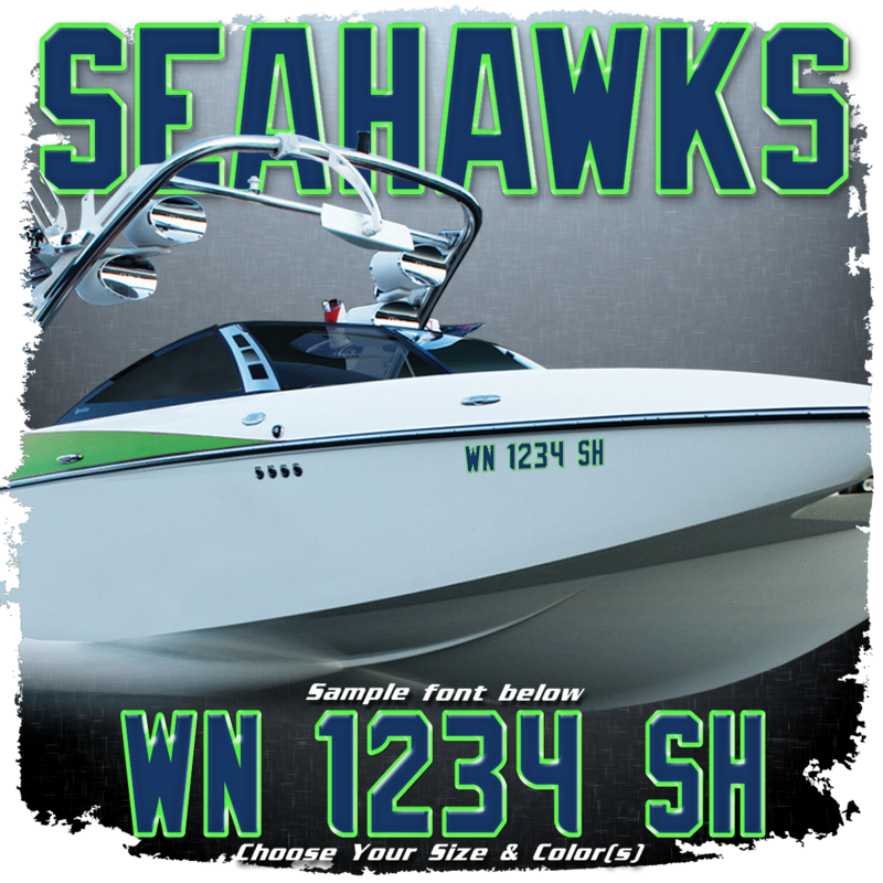 Domed Registration Numbers in the Seahawks font