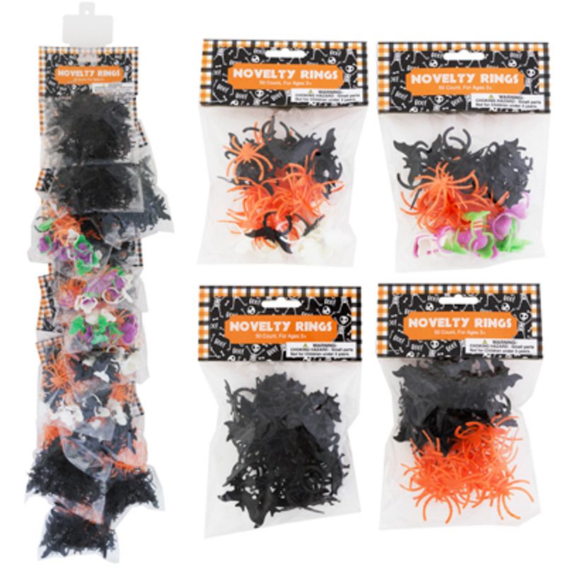 Plastic Bat, Spider or Bat Rings - 1 Poly Bag Header
