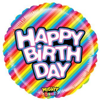 Mighty Bright HB Rainbow - 18" Helium Filled Foil Balloon, Ribbon