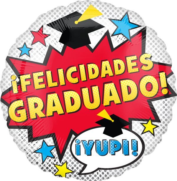 Felicidades Graduado Dots - 17" Helium Filled Foil Balloon, Ribbon