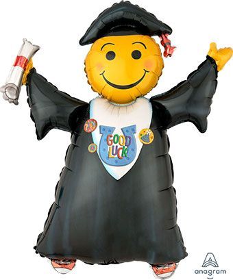 Grad Jumping Good Luck - 35" Helium Filled Foil Balloon, Ribbon