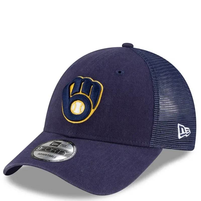 New Era Milwaukee Brewers Current Logo Trucker 9FORTY Hat - Navy ...