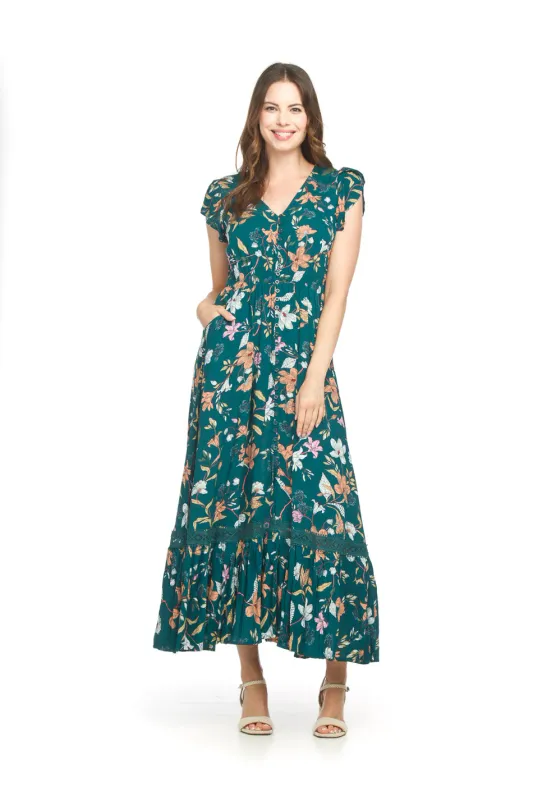 PAPILLON Floral Button Maxi Dress w/ Pockets