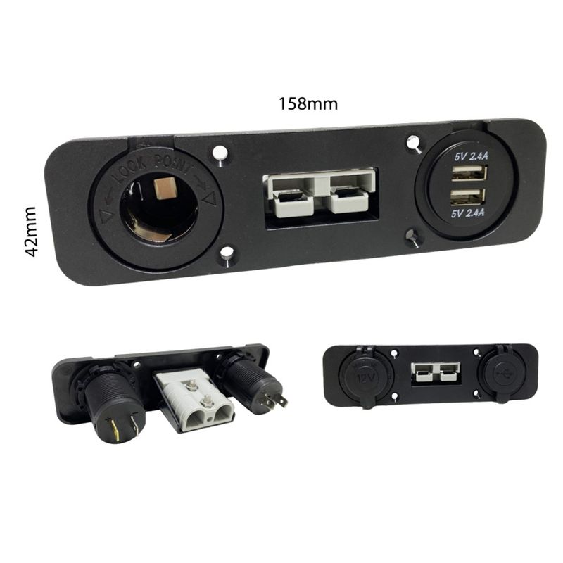 Lumeno Square Connector Panel with 12V Cigarette Lighter & Dual USB Socket