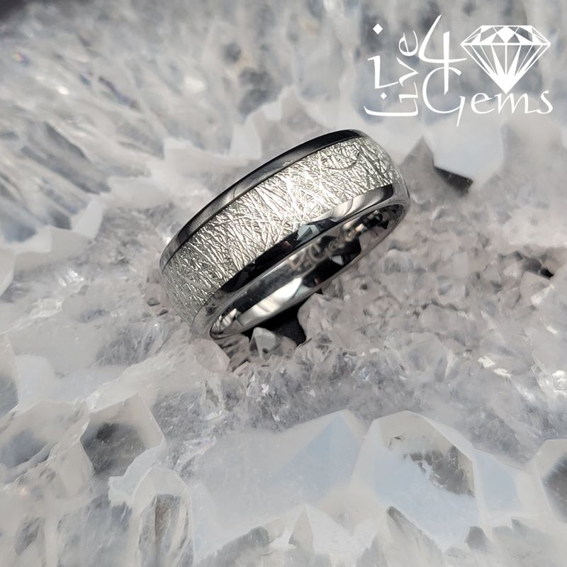 Tungsten Carbide Silver Meteorite Inlay Band