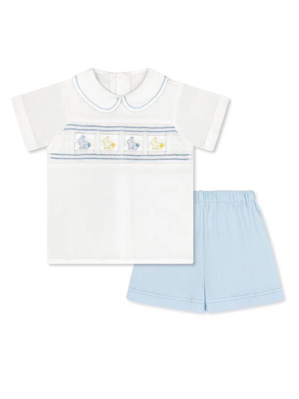 Noah Ribbon Short Set Blessing White/ Beaumont Blue