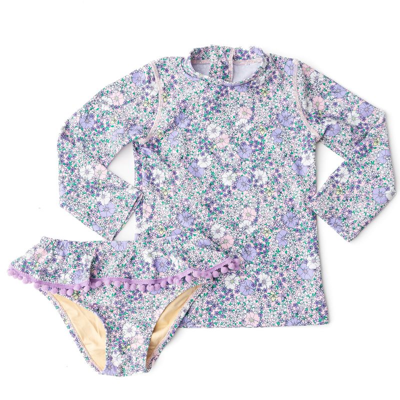 Rash Guard Swim Set, Flower Power Purple