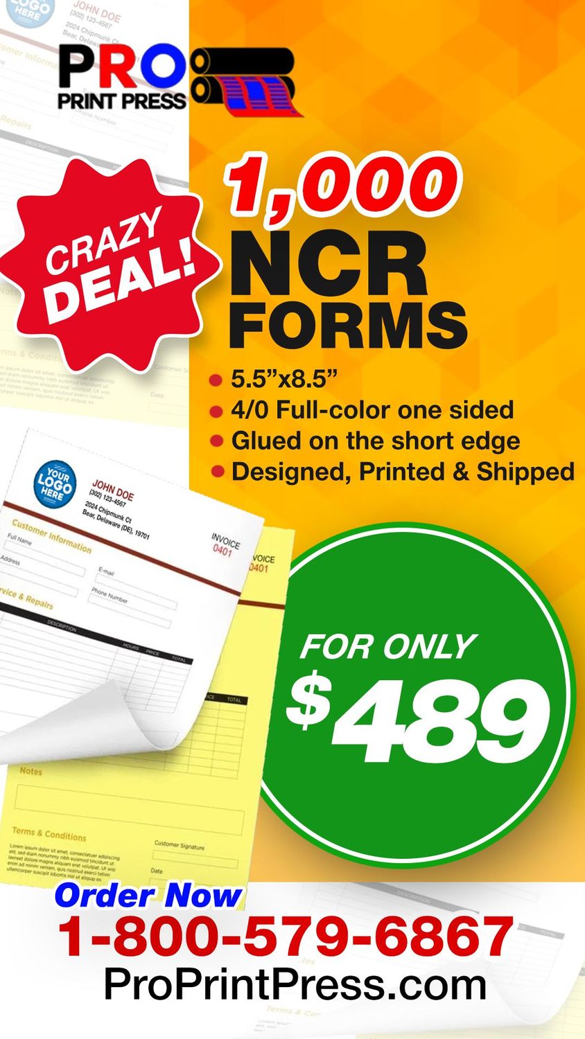 1000 2Part NCR FORMS Size 5.5x8.5