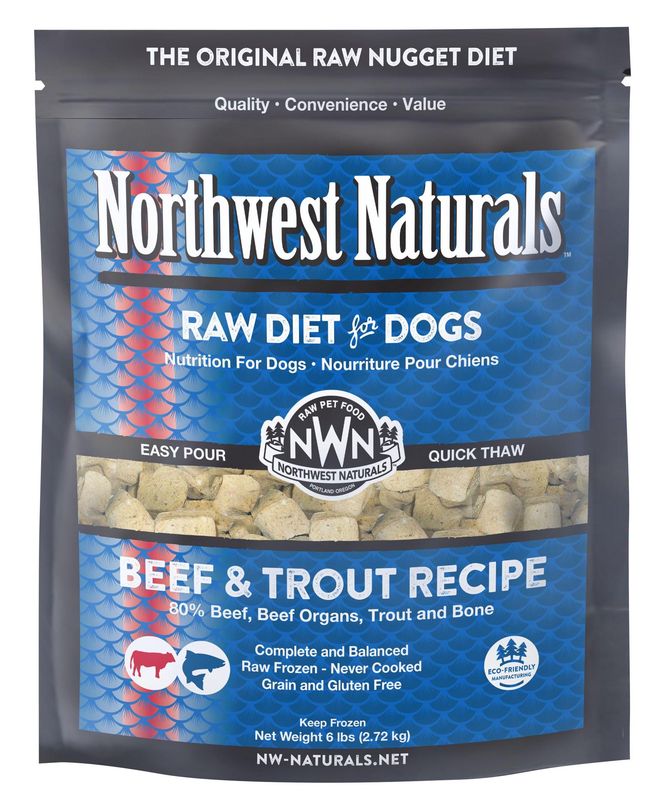 Northwest Naturals Frozen Raw Nuggets Beef & Trout Recipe Dog Food 6lb