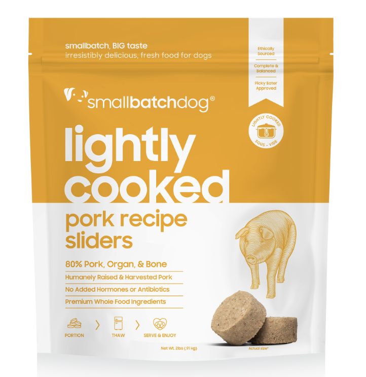 Smallbatch Frozen Lightly Cooked Pork Sliders Dog Food 5lb