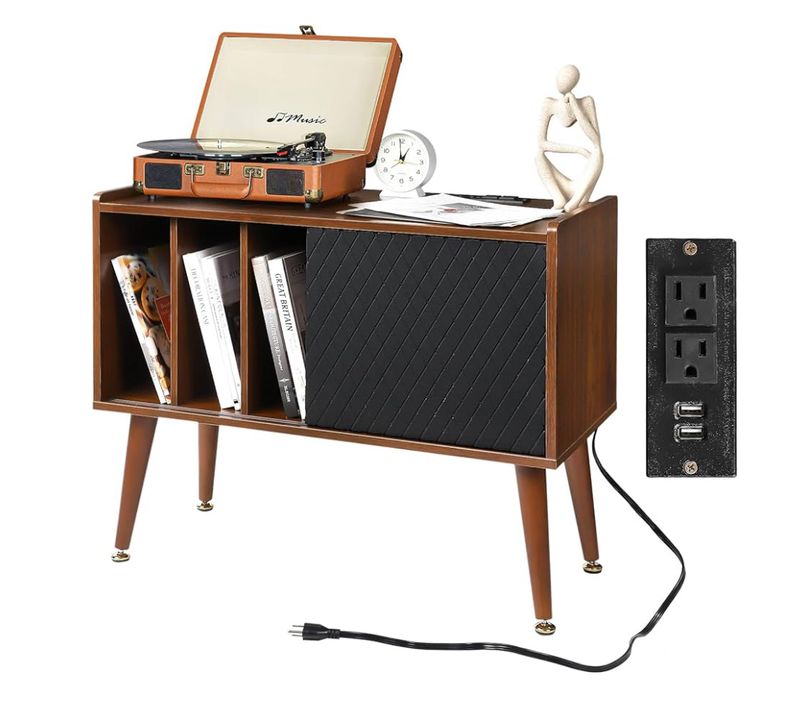 Record player stand with sliding drawer